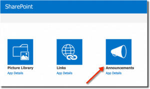 From the list of available apps, select the Announcements app.